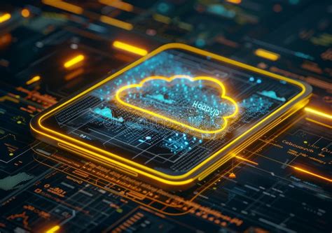 Futuristic Cloud Computing Concept With Neon Lights And Digital Interface For Modern Technology