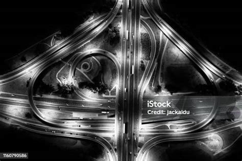 고속도로 교차로의 공중 보기입니다 교량 도로는 건축 개념의 구조로 표시됩니다 맨 위 보기 도시 흑백 0명에 대한 스톡 사진 및 기타 이미지 Istock