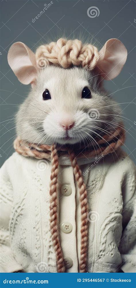 Analog Portrait White Mouse In Knit Hat Classicist Style Royalty Free Stock Photo