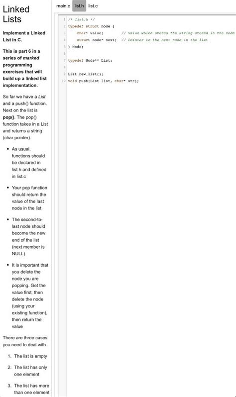 Solved Main C List H List C Linked Lists Implement A Linked Chegg Com