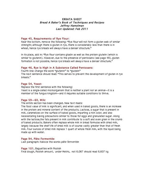 Errata Sheet Feb 2011 Pdf Sourdough Breads
