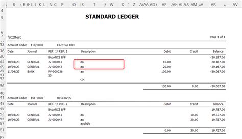 Report Design Export Standard Ledger Descriptive To Excel Some Description Show Empty