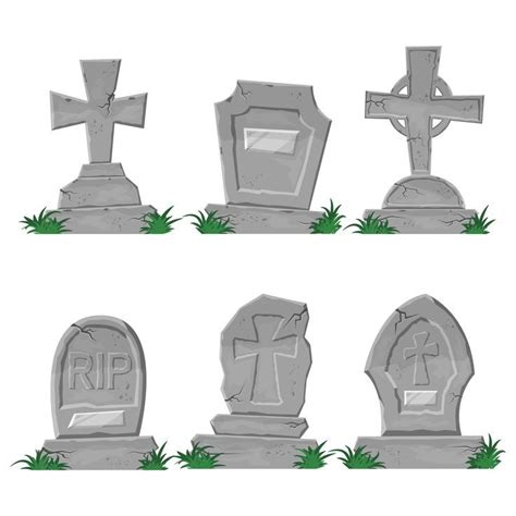 Cartoon Style Halloween Gravestones Set