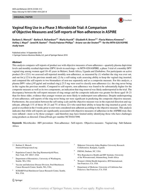 Vaginal Ring Use In A Phase 3 Microbicide Trial A Comparison Of