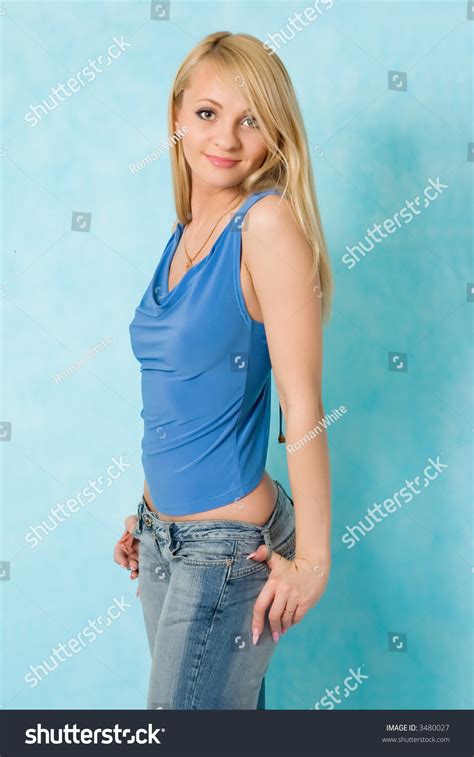 Sexy Girl On Blue Background Stock Photo 3480027 Shutterstock