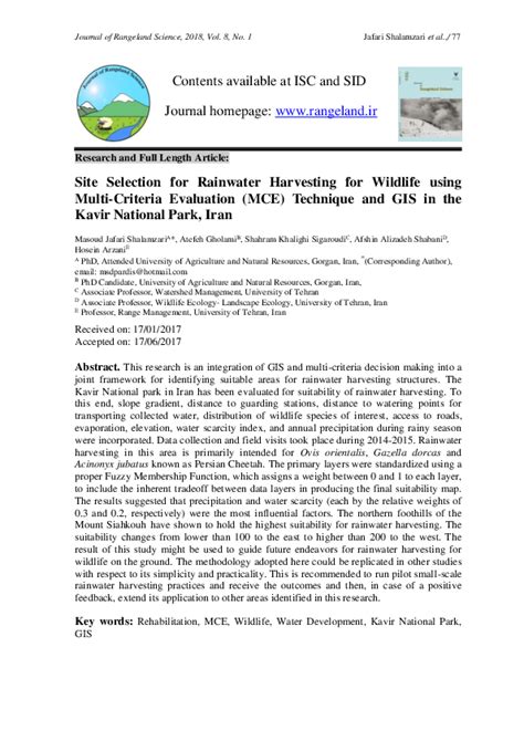 Pdf Site Selection For Rainwater Harvesting For Wildlife Using Multi