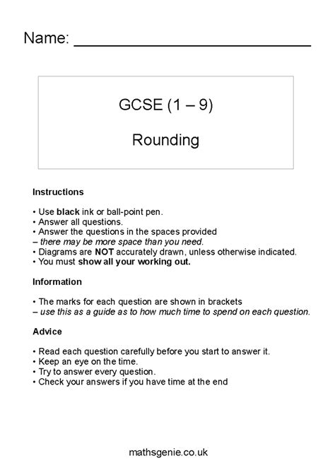 Rounding Exam Qs GCSE Rounding Name Instructions