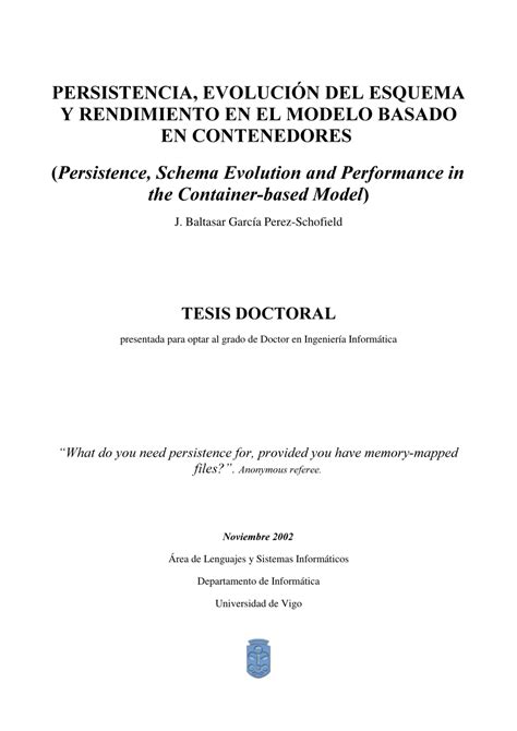 Pdf Persistence Schema Evolution And Performance In The Container Based Model