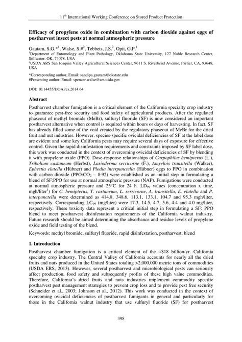 Pdf Efficacy Of Propylene Oxide In Combination With Carbon Dioxide