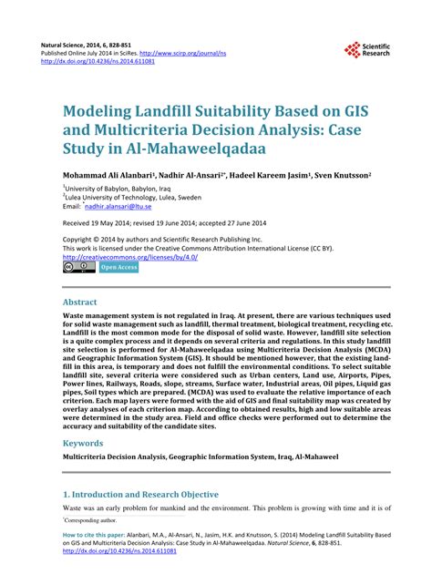 PDF Modeling Landfill Suitability Based On GIS And Multicriteria Decision Analysis Case Study