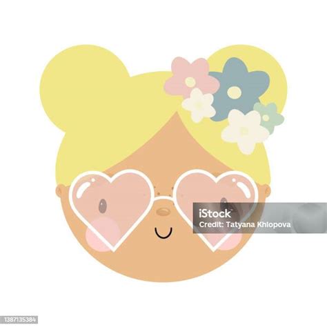 꽃과 귀여운 소녀 만화 스타일 벡터 그림입니다 어린이 물건 카드 포스터 배너 어린이 책 팩인쇄 옷 직물 벽지 섬유 또는 요리에