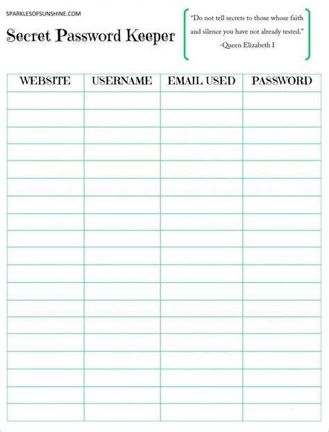 Secret Password Keeper Free Printable Sparkles Of Sunshine
