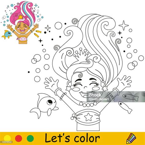 귀여운 행복한 인어 벡터 일러스트레이션을 색칠하는 아이들 공주에 대한 스톡 벡터 아트 및 기타 이미지 공주 귀여운 낙서