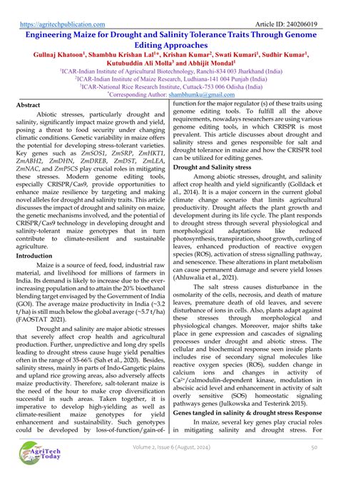 Pdf Engineering Maize For Drought And Salinity Tolerance Traits Through Genome Editing Approaches