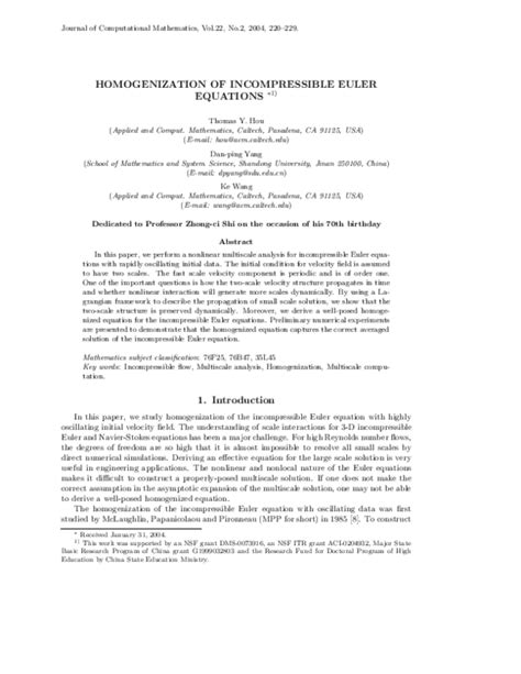 Pdf Homogenization Of Incompressible Euler Equations ∗1