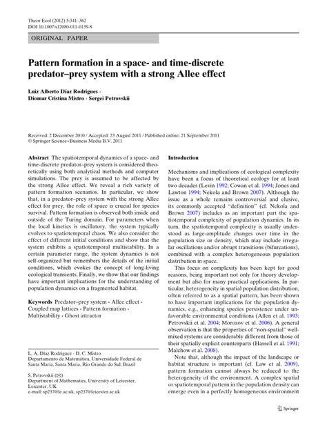 Pdf Pattern Formation In A Space And Time Discrete Predatorprey System With A Strong Allee