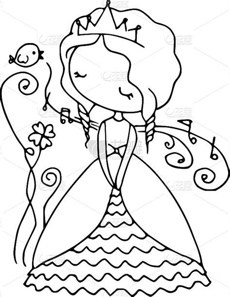 矢量卡通女孩黑白