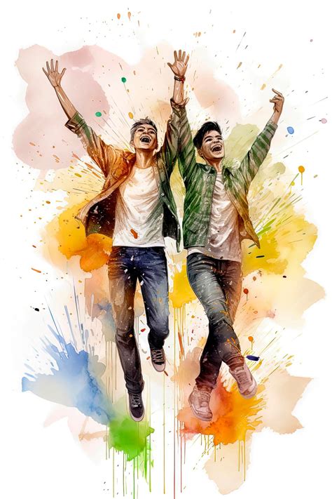 Generative Ai Illustration Of Portrait Of Two Gay Men In Love And Very