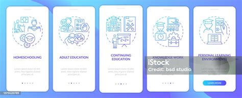 평생 학습 컨텍스트 블루 그라데이션 온보딩 모바일 앱 화면 교육에 대한 스톡 벡터 아트 및 기타 이미지 교육 Brand Name Smart Phone 공부 Istock