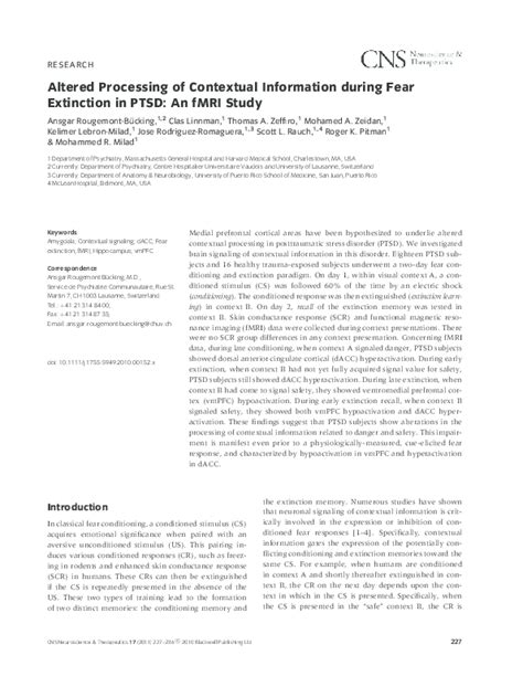Pdf Altered Processing Of Contextual Information During Fear