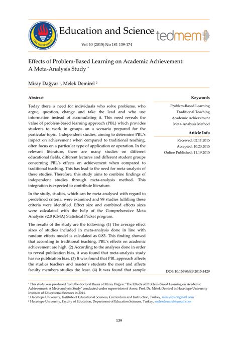 Pdf Effects Of Problem Based Learning On Academic Achievement A Meta
