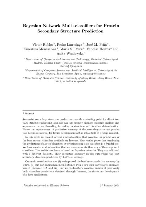 Pdf Bayesian Network Multi Classifiers For Protein Secondary