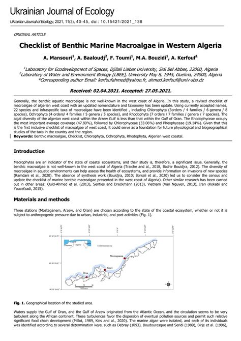 Pdf Checklist Of Benthic Marine Macroalgae In Western Algeria