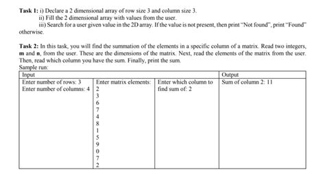 Solved Task 1 I Declare A 2 Dimensional Array Of Row Size