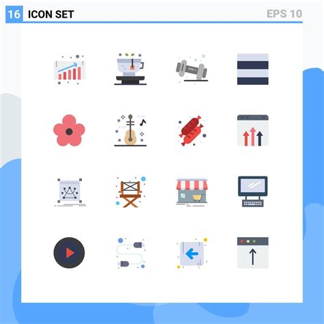 Universal Icon Symbols Group Of 16 Modern Flat Colors Of Guitar Pot Dumbbell Nature Wireframe