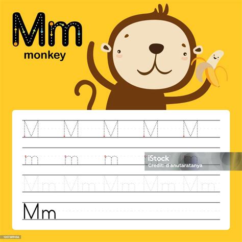 기본 쓰기 능력 문자 M 원숭이 벡터 일러스트를 향상시키기 위해 유치원 및 유치원에 대한 알파벳 추적 워크 시트 신학기에 대한 스톡 벡터 아트 및 기타 이미지 Istock