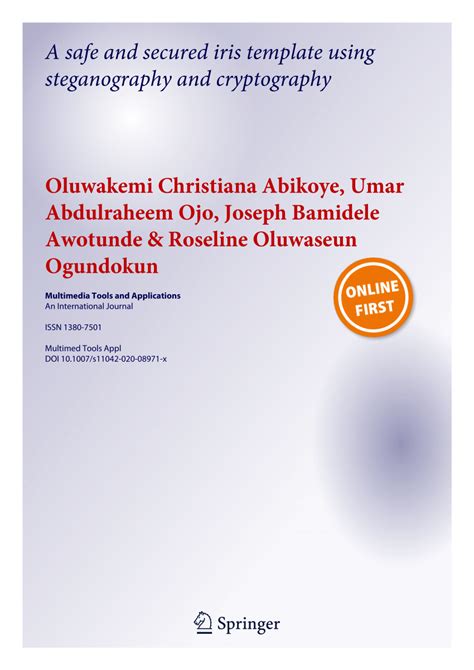 PDF A Safe And Secured Iris Template Using Steganography And Cryptography