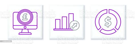 달러 기호 컴퓨터 모니터 파운드 스털링 및 프레젠테이션 재무 그래프 일정 차트 다이어그램 인포그래픽 파이 그래프 아이콘으로 라인