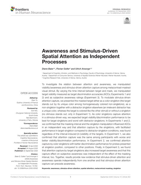 Pdf Awareness And Stimulus Driven Spatial Attention As Independent