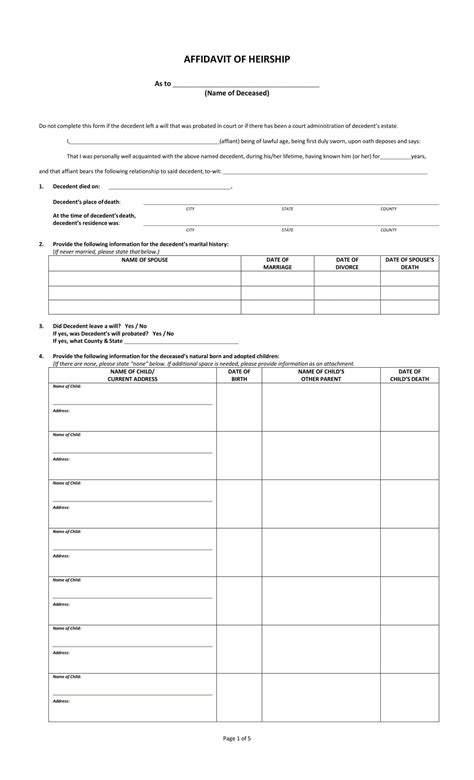 Free Printable Affidavit Of Heirship Templates Pdf Word Simple