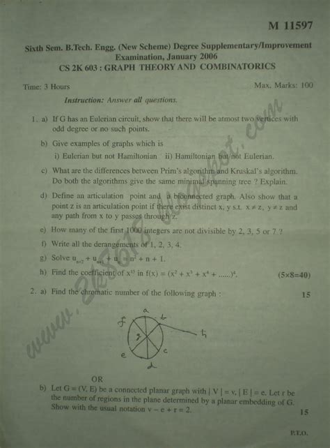 Graph Theory And Combinatorics Sixth Semester Btech Engineering Degree
