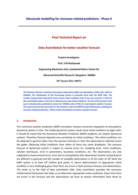 Pdf Data Assimilation For Better Weather Forecast