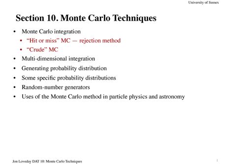 10 Monte Carlo Section 10 Monte Carlo Techniques Monte Carlo Integration Hit Or Miss” Mc