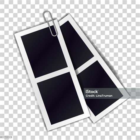 두 줄무늬 빈 빈티지 사진 프레임의 구성은 투명 한 배경에 금속 종이 클립을 첨부 디자인용 템플릿입니다 벡터 일러스트레이션 개념에 대한 스톡 벡터 아트 및 기타 이미지