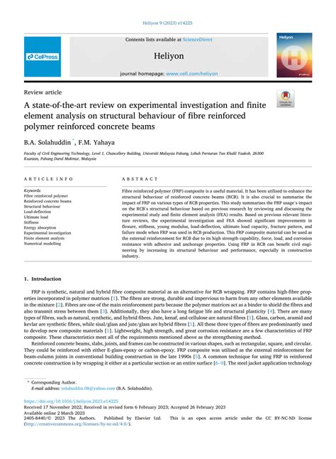 Pdf A State Of The Art Review On Experimental Investigation And Finite Element Analysis On