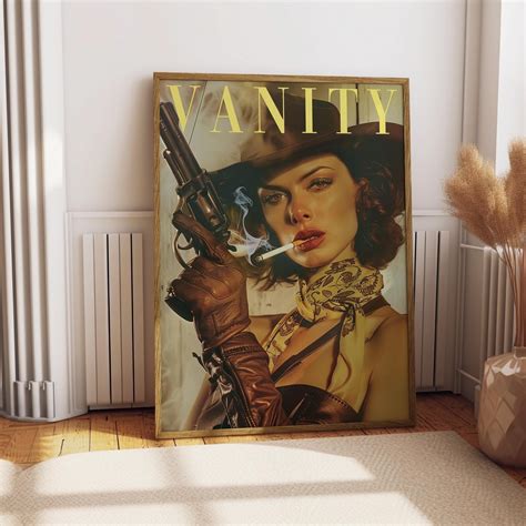 Vintage Cowgirl With A Gun Poster Retro Woman Smoking A Cigarette Wall