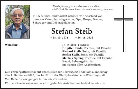 Traueranzeigen Von Stefan Steib Augsburger Allgemeine Zeitung