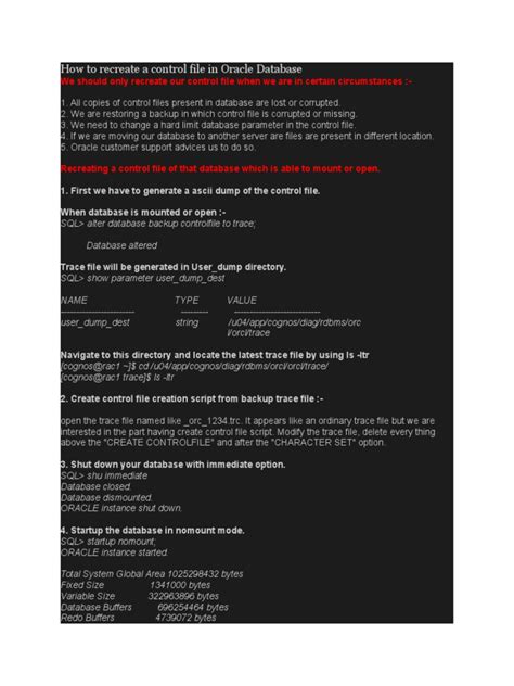 How To Recreate A Control File In Oracle Database Pdf Oracle