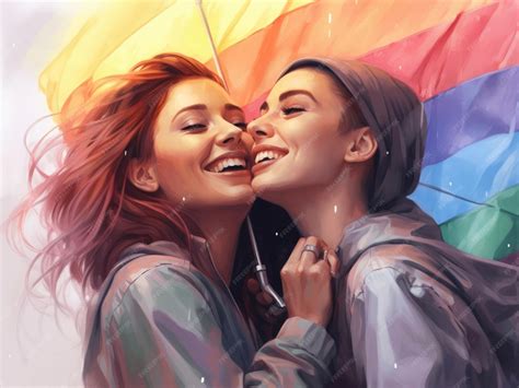 Premium Ai Image Two Lesbian Girls Smiling With A Lqbt Flag Generative Ai