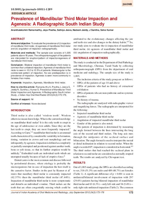 Pdf Prevalence Of Mandibular Third Molar Impaction And Agenesis A
