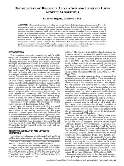 Resource Leveling Using Genetic Algorithms Pdf Mathematical