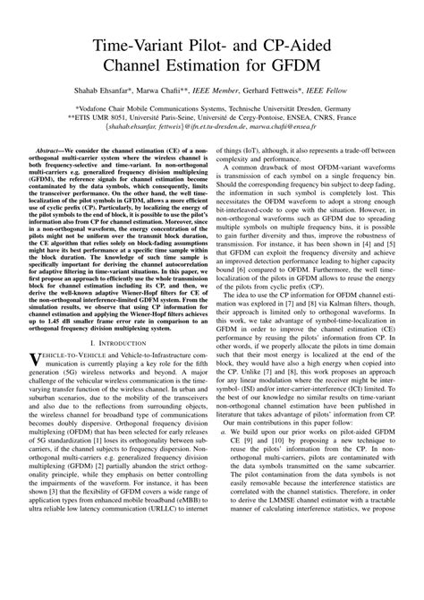Pdf Time Variant Pilot And Cp Aided Channel Estimation For Gfdm