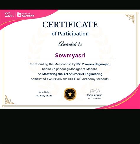 Sowmya Kondeti On Linkedin Certificateofparticipation Nxtwave Ccbp