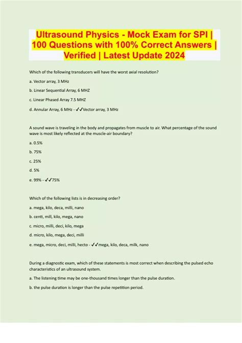 Ultrasound Physics Mock Exam For SPI 100 Questions With 100 Correct Answers Verified