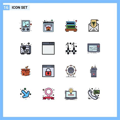Pictogram Set Of 16 Simple Flat Color Filled Lines Of Windows Printing Bookshelf Modeling