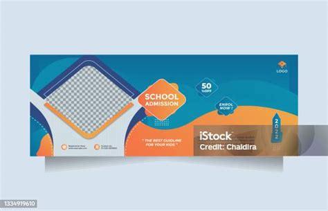 창조적 인 개념 학교 교육 입학 소셜 미디어 게시물 및 배너 템플릿 이미지 자리 표시자가 있는 모던 블루 오렌지 디자인 벡터 새로운에 대한 스톡 벡터 아트 및 기타 이미지